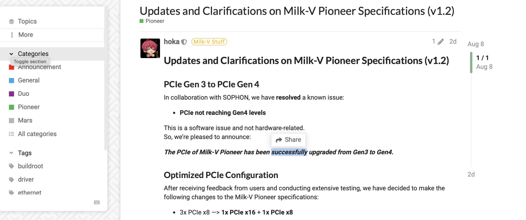 更版！Milk-V Pioneer From v1.1 To v1.2 – Welcome to SOPHGO